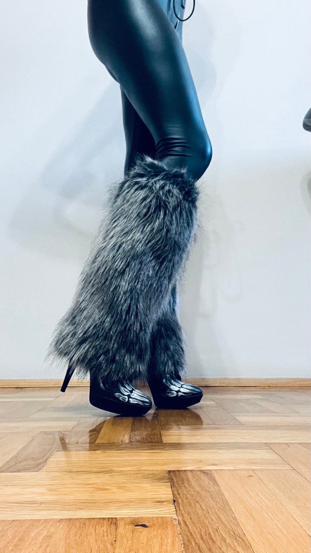 Gray Wolf Faux Fur Leg Warmers, Gray Boot Covers, Wolf Fur Boot Cover ...