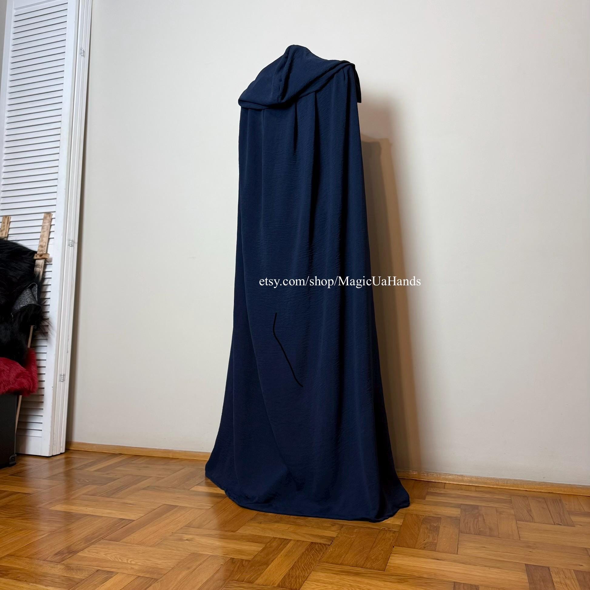 Navy Blue Linen Hooded Cloak, Dark Blue Crumpled Medieval Cape, Blue ...