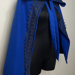 Electric Blue Wool Cape With Lace, Wool Capelet With Lace, Spring Cape ...