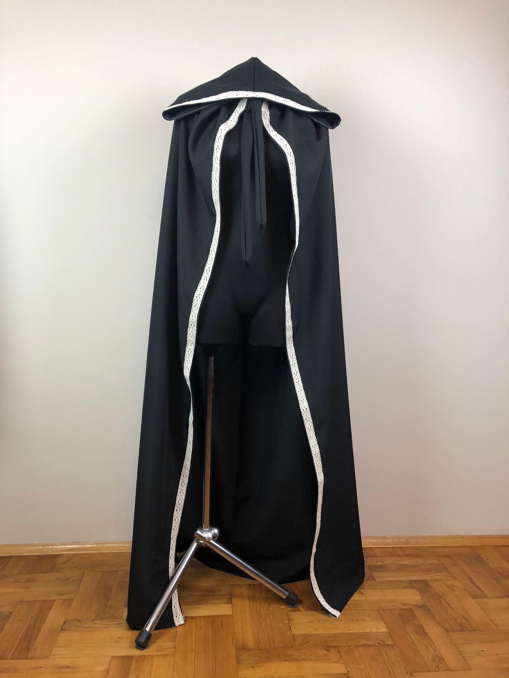 Black Hooded Cloak Hooded Cloak Cotton Lace Trim Halloween | Etsy