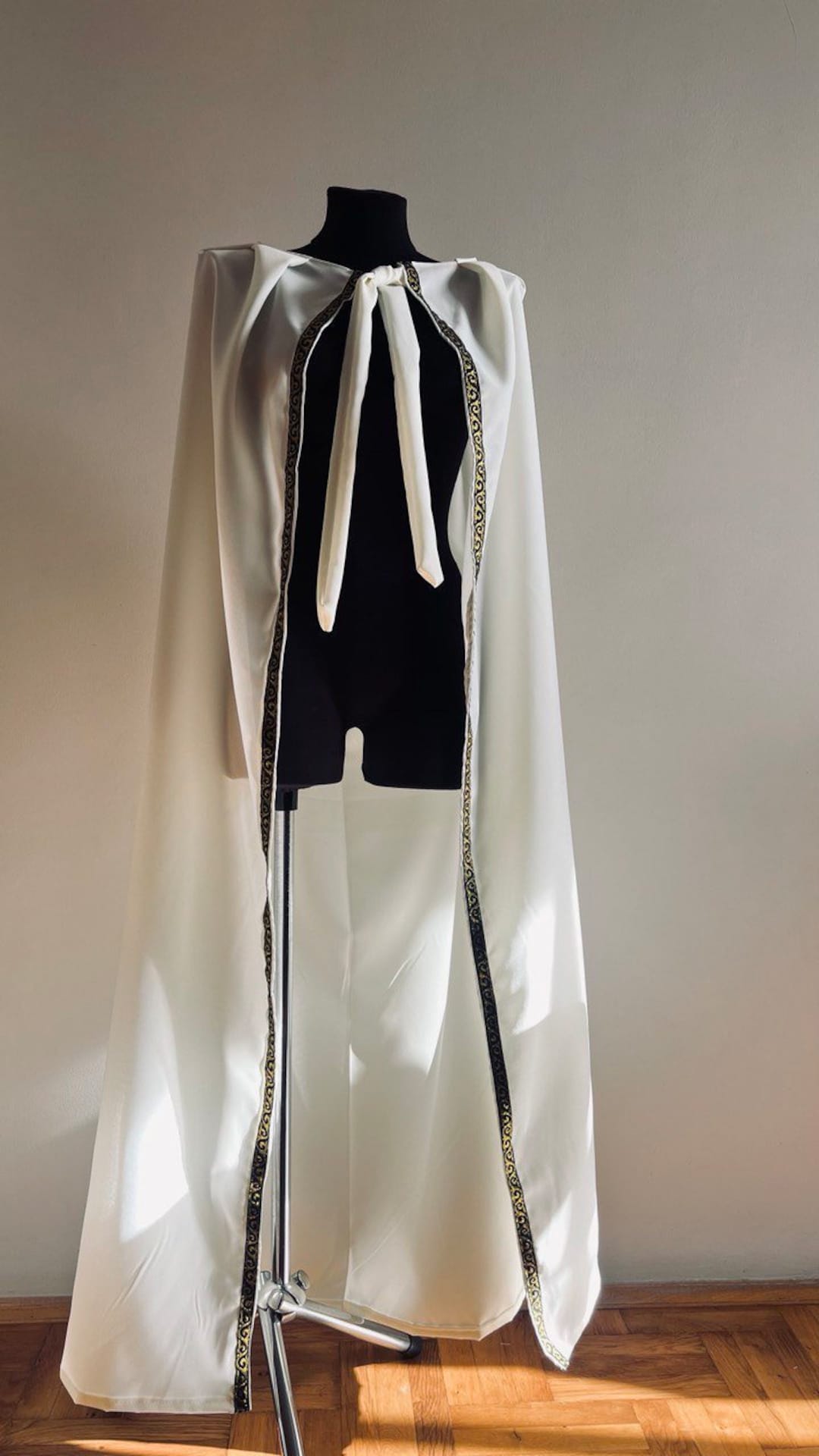 White Cape With Gold Trim, Celtic Cape, Viking Cape, Long Cloak, Long ...