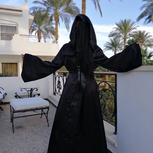 Satin Black Robe, Grim Reaper Costume, Ceremonial Robe, Wizard Tunic ...