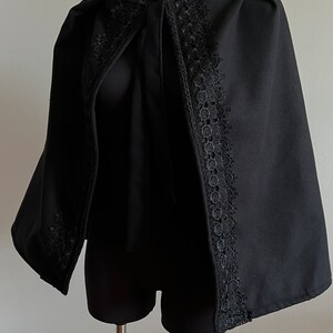 Black Wool Cape With Lace, Wool Capelet With Lace, Spring Cape, Black ...