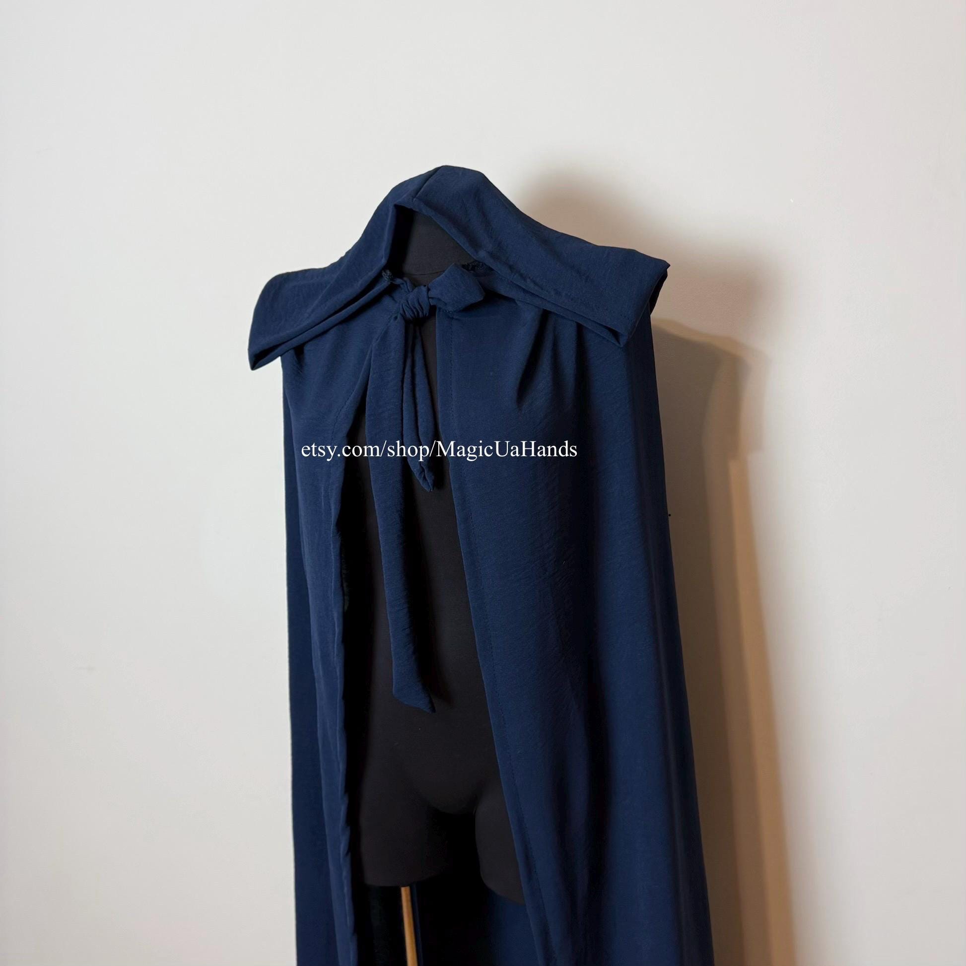 Navy Blue Linen Hooded Cloak, Dark Blue Crumpled Medieval Cape, Blue ...