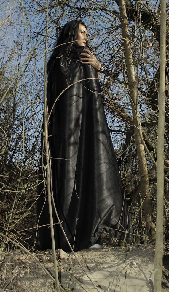 Black Witch Cloak Wizard Cloak Warlock Сloak Wide Hooded - Etsy