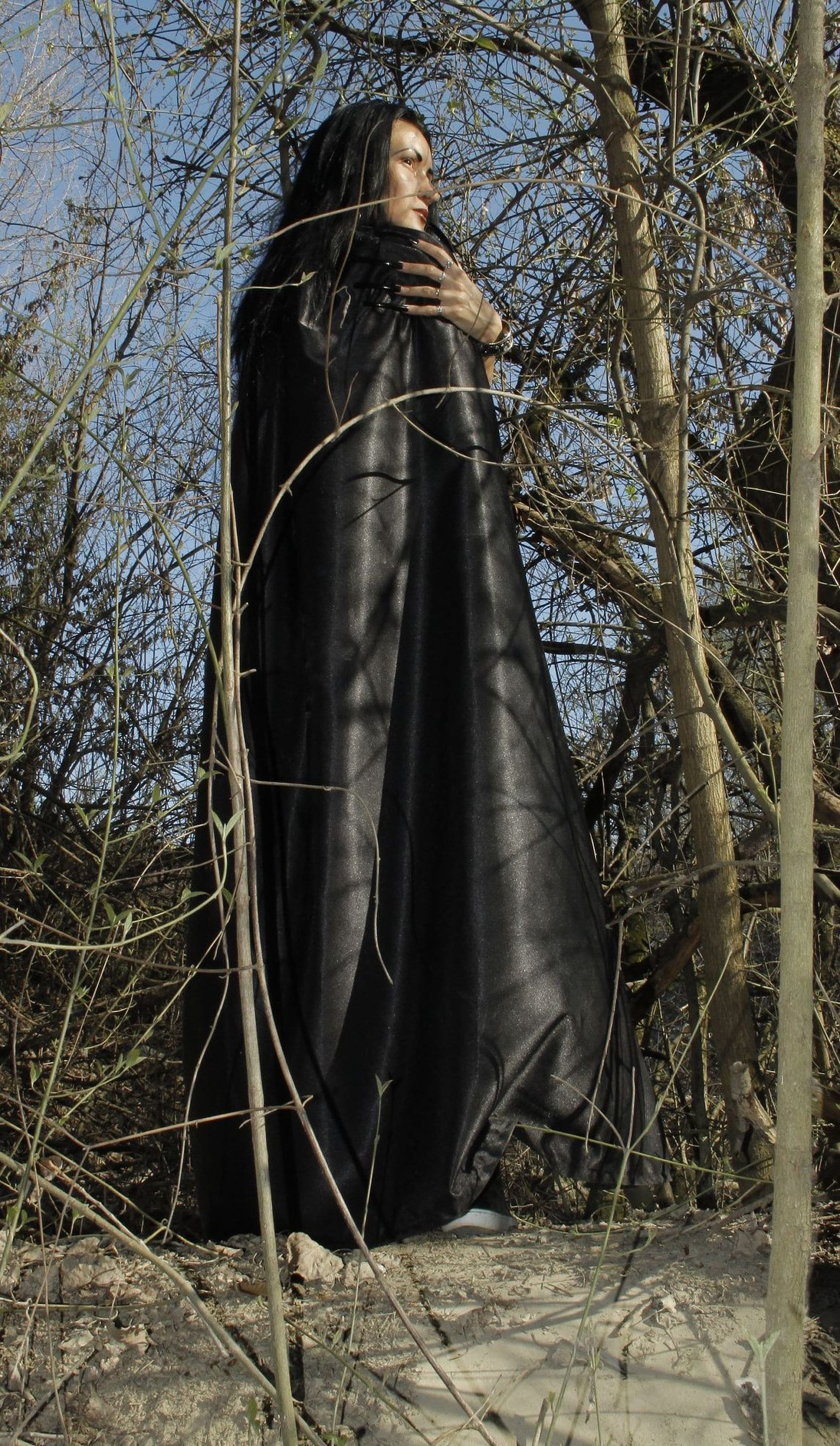 Black Witch Cloak Wizard Cloak Warlock Сloak Wide Hooded | Etsy