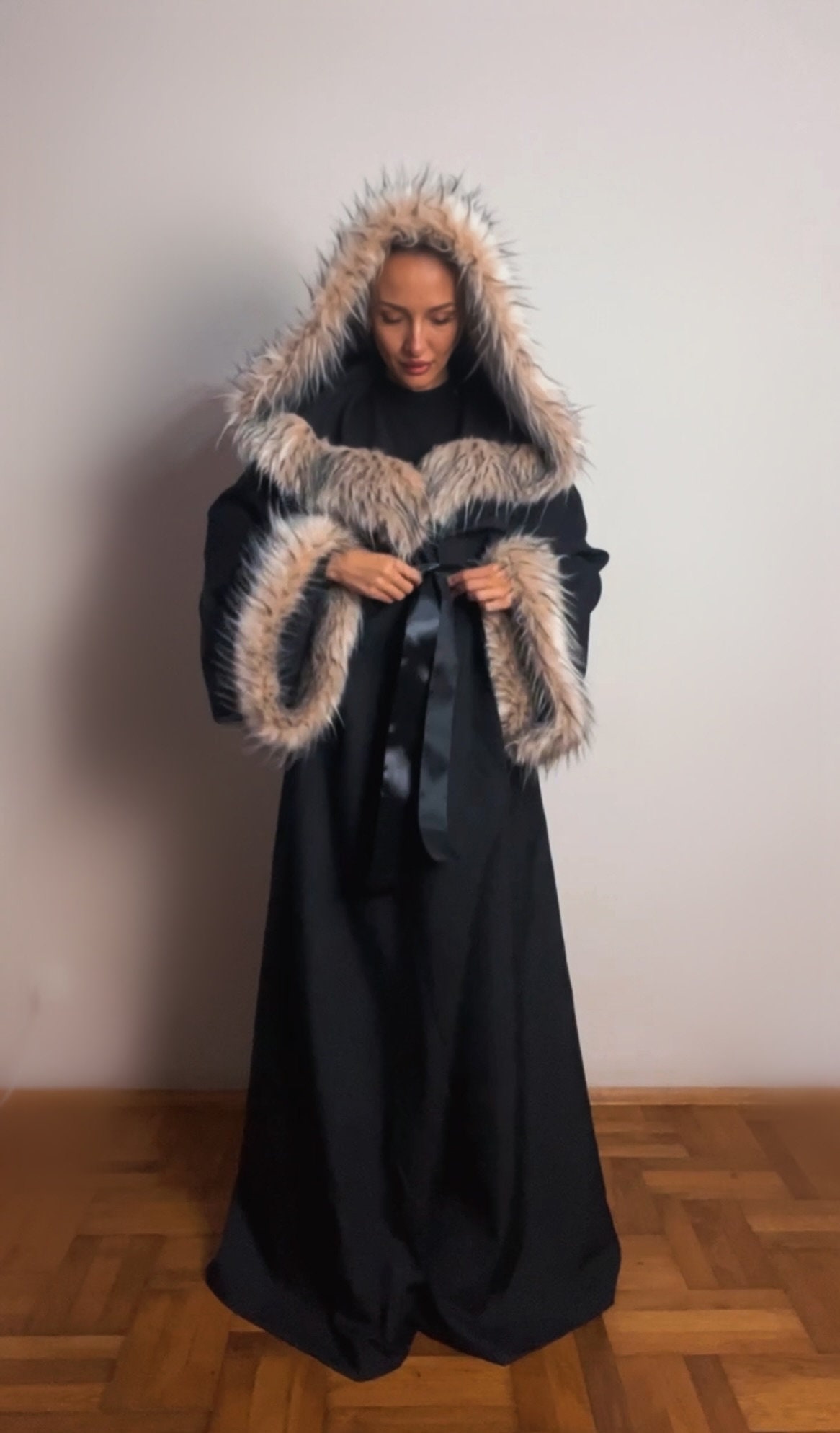 Hooded Robe With Fur, Witcher Robe, Cosplay Robe, Ceremonial Robe, Grim ...