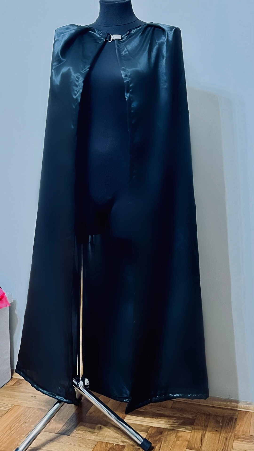 Satin Black Cape With Clips, Long Satin Capelet, Viking Cape, Fantasy ...