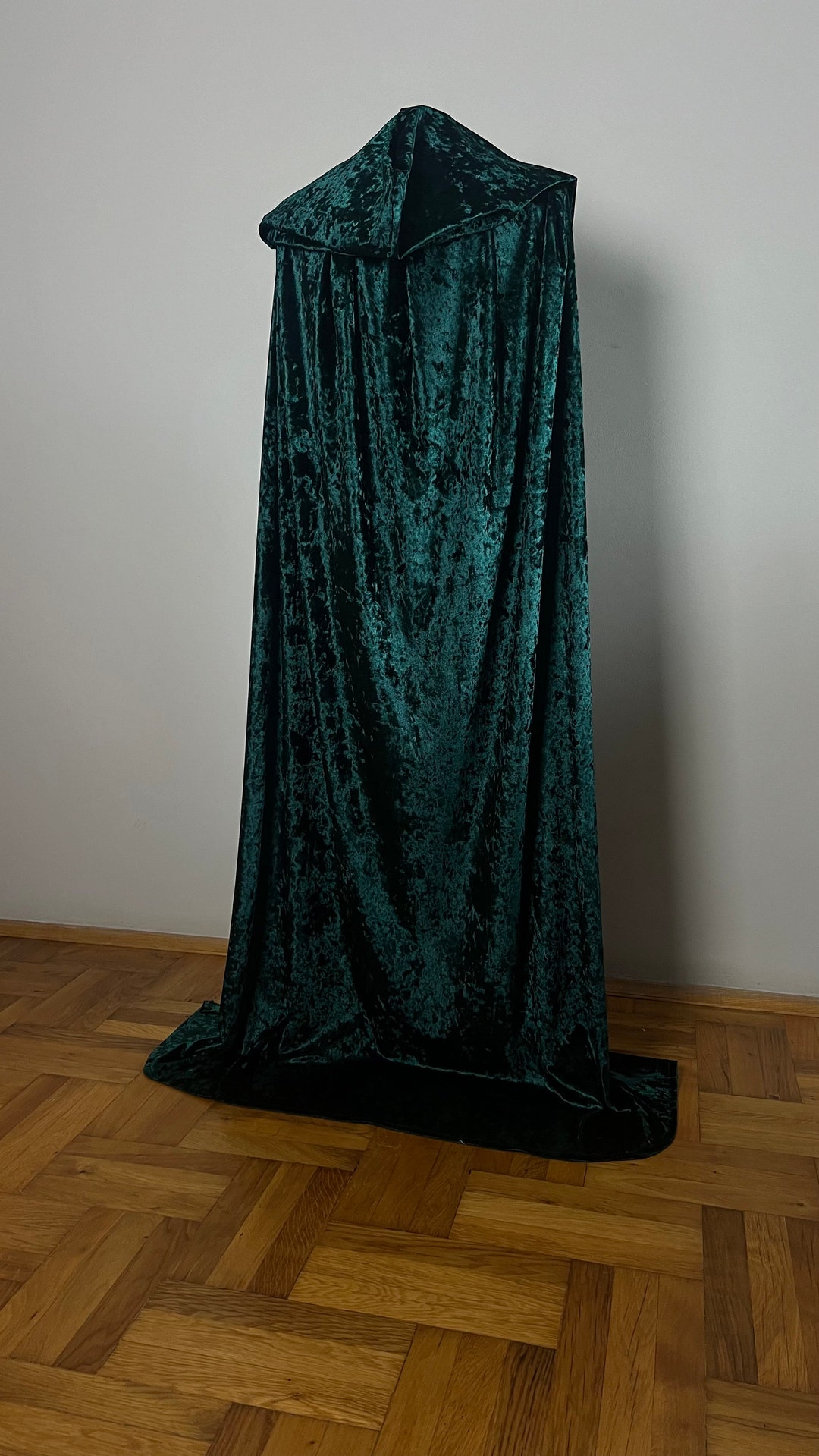 Dark Green Crushed Velvet Hooded Cloak, Medieval Marble Green Hooded ...