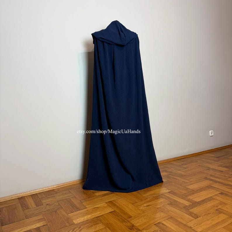 Navy Blue Linen Hooded Cloak, Dark Blue Crumpled Medieval Cape, Blue ...