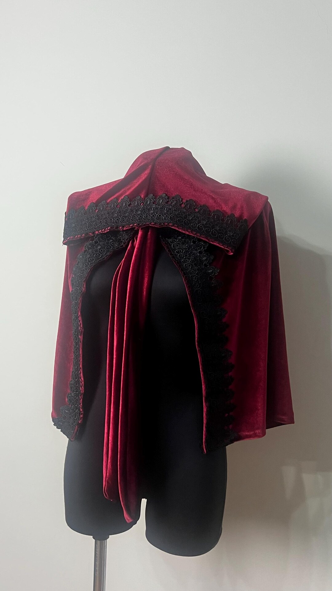 Dark Red Velvet Lace Cloak, Velvet Cape, Hooded Cloak, Velvet Cloak ...