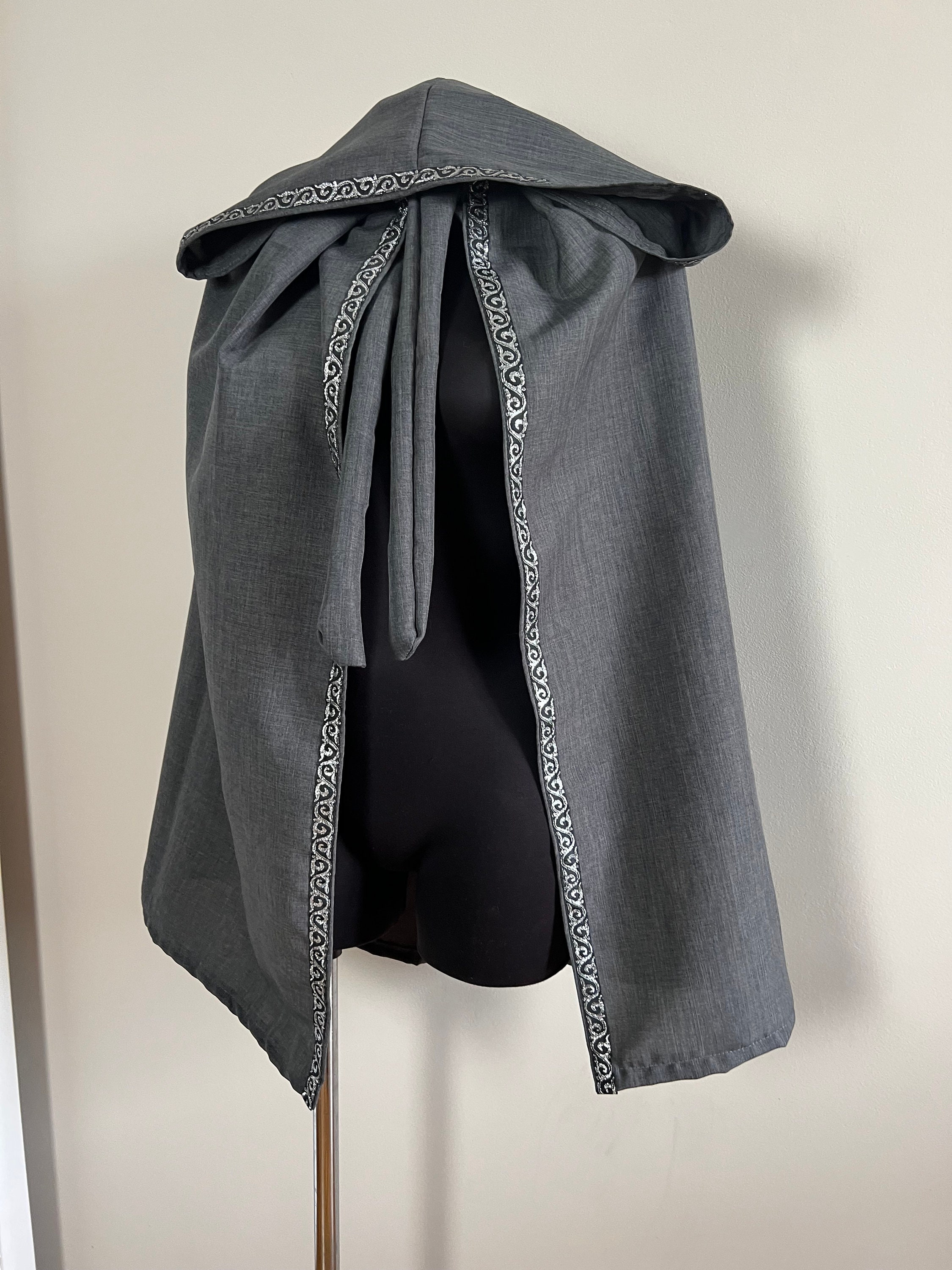 Gray Hooded Capelet Gray Cape With Trim Gray Linen Cloak - Etsy