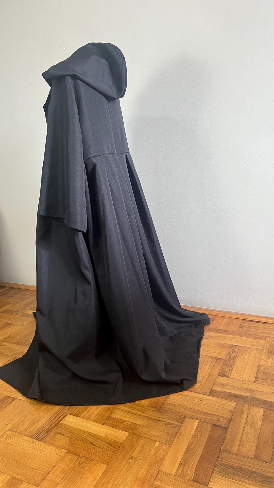Hooded Black Ritual Robe, Medieval Hooded Dress, Halloween Tunic With ...