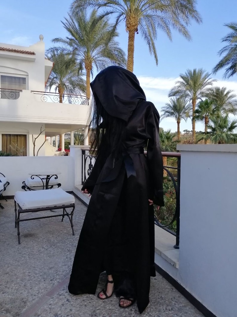 Satin Black Robe Grim Reaper costume Mage robe Wizard | Etsy