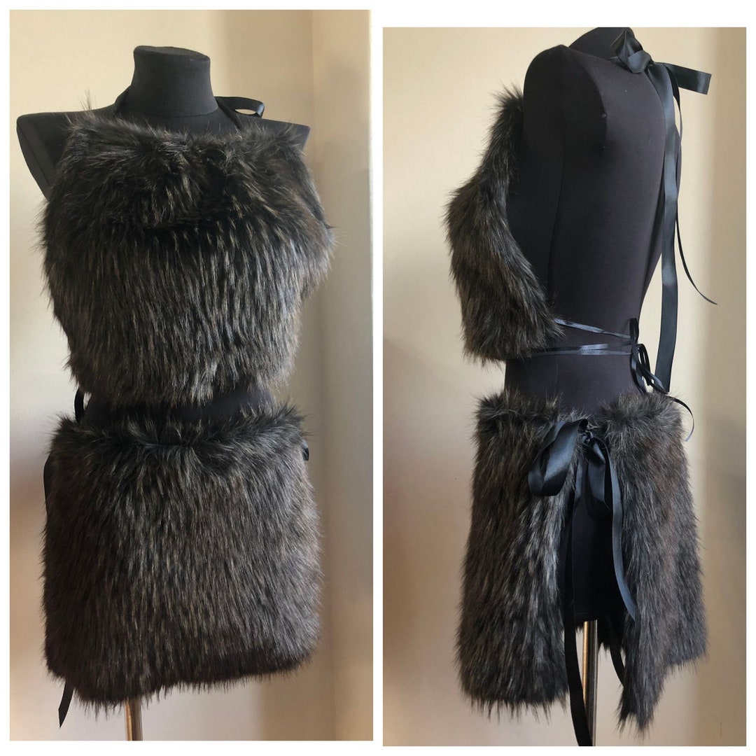 Faux Fur Larp Costume, Vegan Fur Skirt, Fake Fur Skirt Halter Top ...