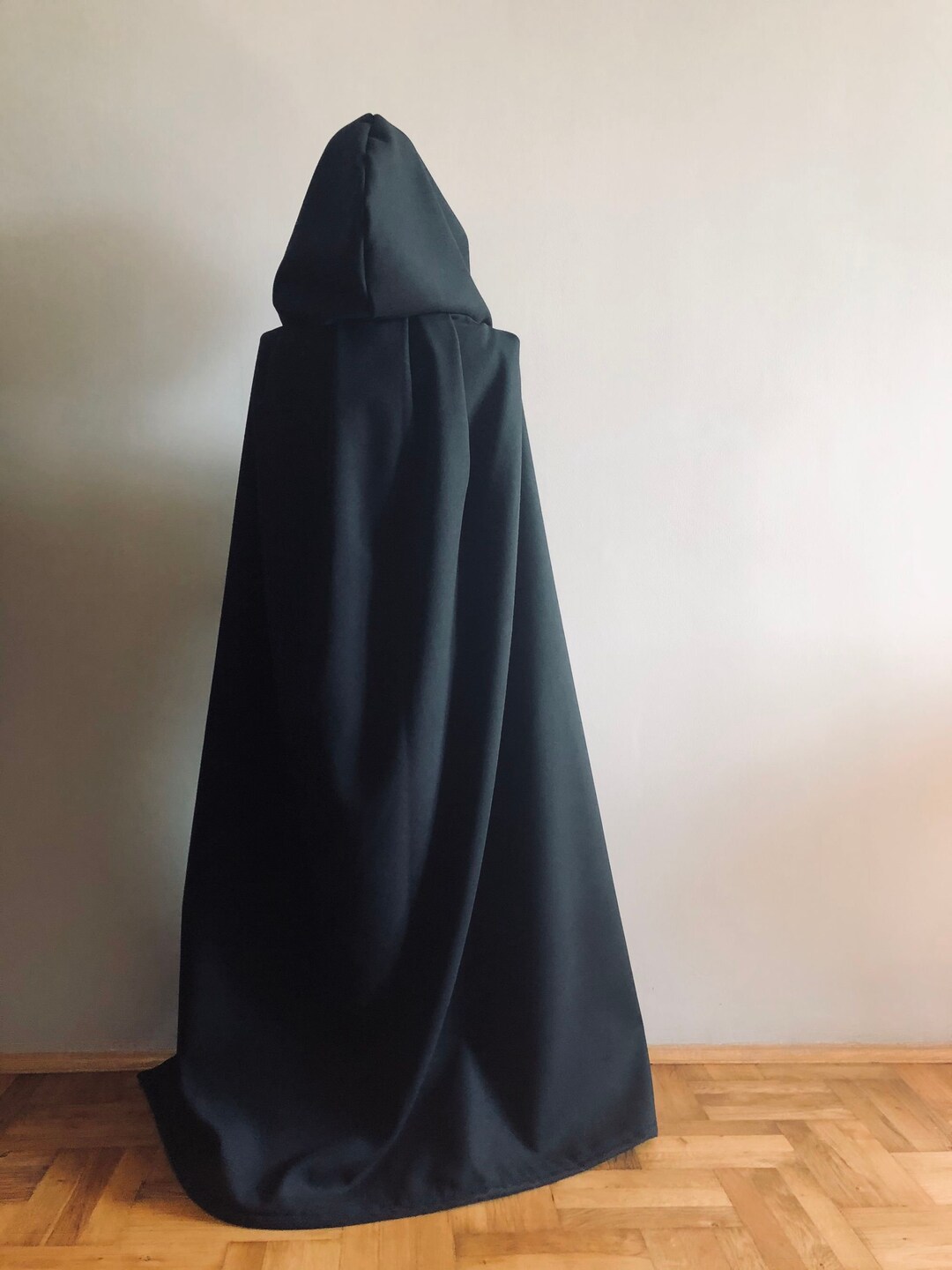 Black Wool Hooded Cloak, Wool Hooded Coat, Gray Wool Cloak, Wool Hooded ...