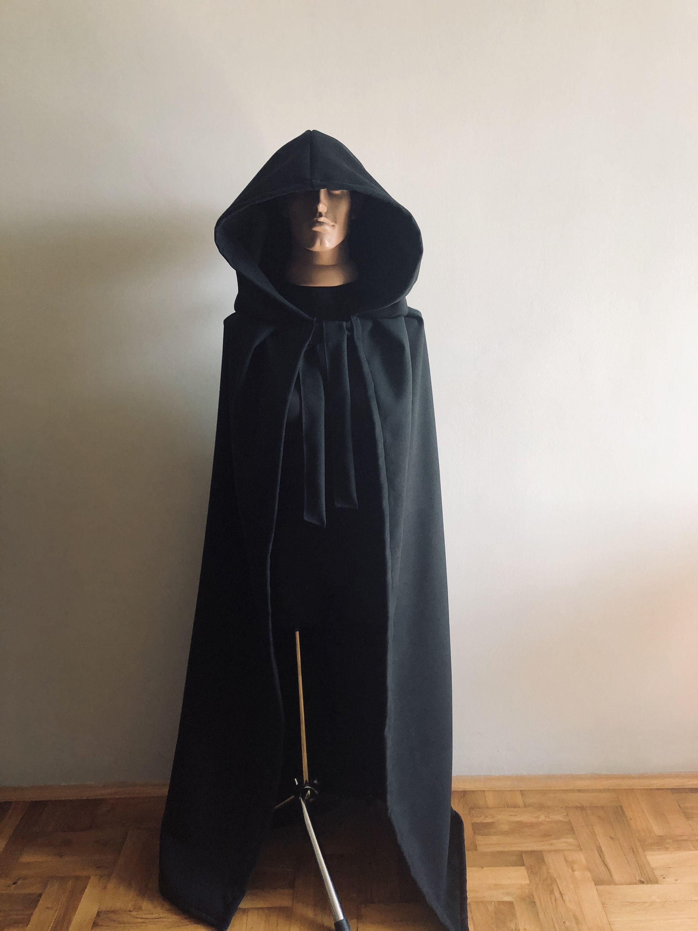 Black Wool Hooded Cloak Wool Hooded Coat Halloween Cape | Etsy