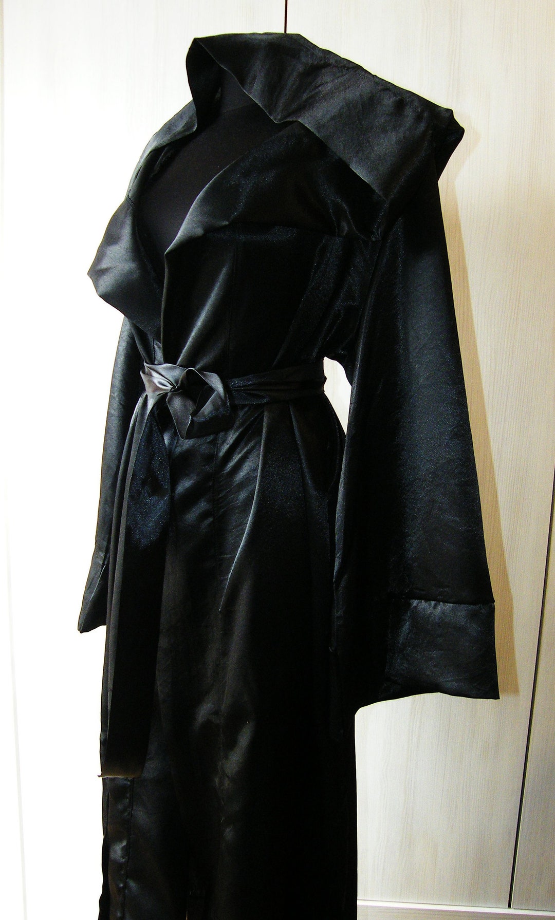 Satin Black Robe, Grim Reaper Costume, Ceremonial Robe, Wizard Tunic ...