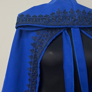 Electric Blue Wool Cape With Lace, Wool Capelet With Lace, Spring Cape ...