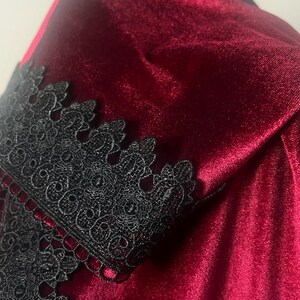 Dark Red Velvet Lace Cloak, Velvet Cape, Hooded Cloak, Velvet Cloak ...