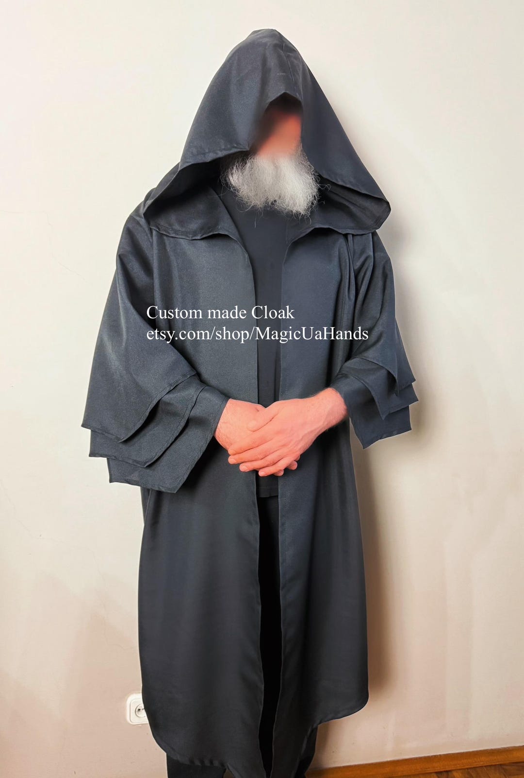 Black Hooded Robe, Ritual Edged Robe, Warlock Costume, Hooded Kimono ...