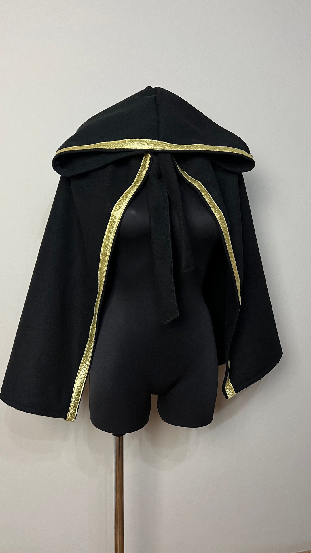 Black Wool Cape With Gold Trim Wool Capelet With Greek Trim - Etsy