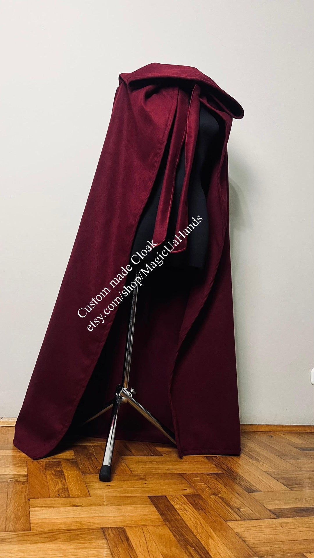 Burgundy Wool Hooded Cloak, Dark Red Wool Hooded Coat, Maroon Wool ...