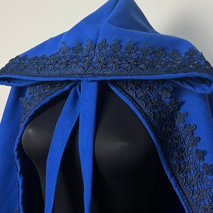 Electric Blue Wool Cape With Lace, Wool Capelet With Lace, Spring Cape ...