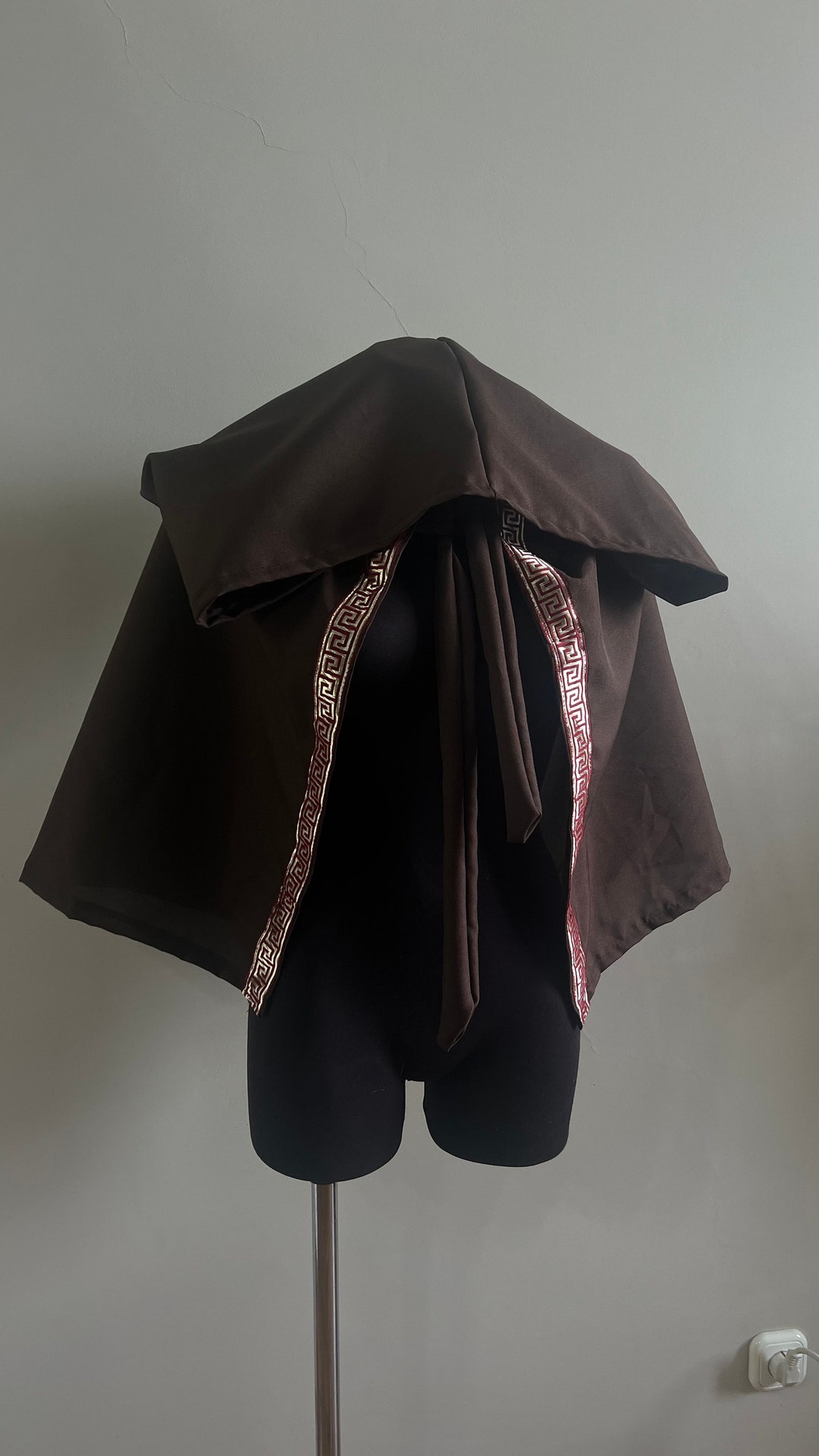 Brown Hooded Capelet, Brown Cape With Trim, Gray Linen Cloak, Middle ...