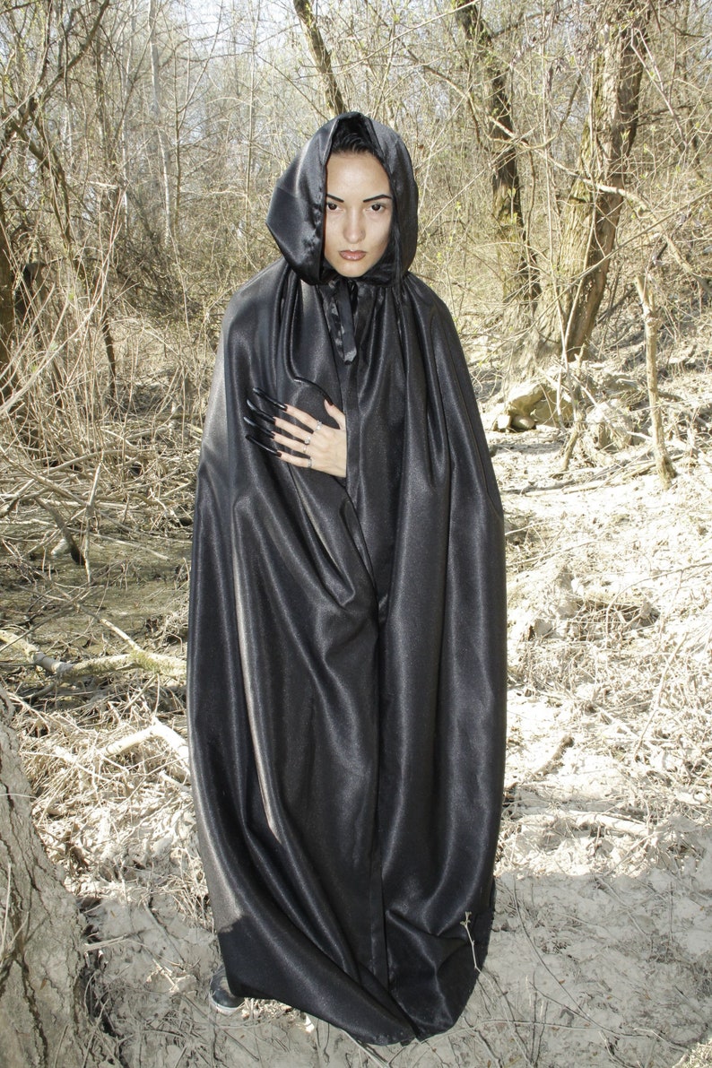Black Witch Cloak Wizard Cloak Warlock Сloak Wide Hooded - Etsy