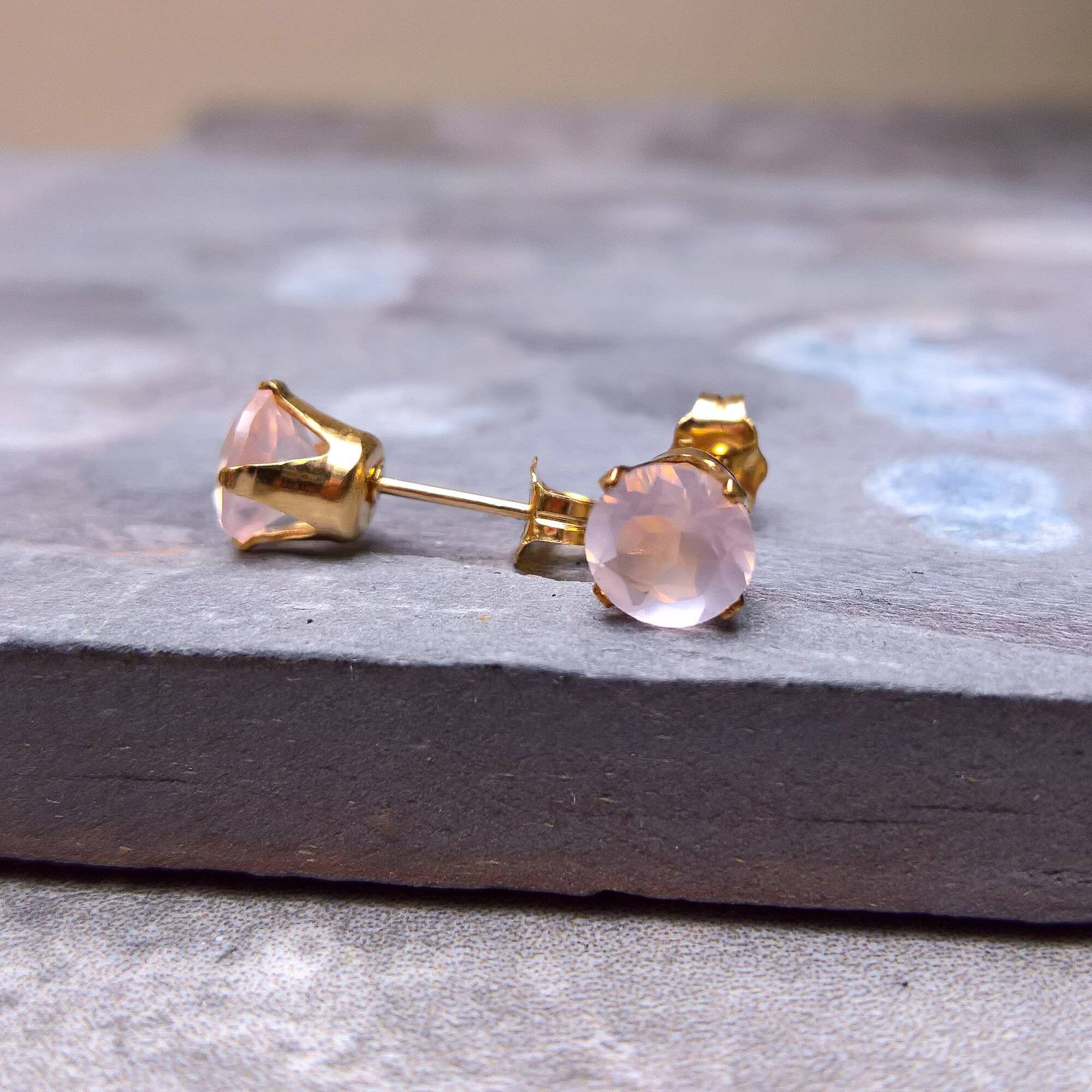 Rose quartz stud earrings sterling silver rose quartz gold | Etsy