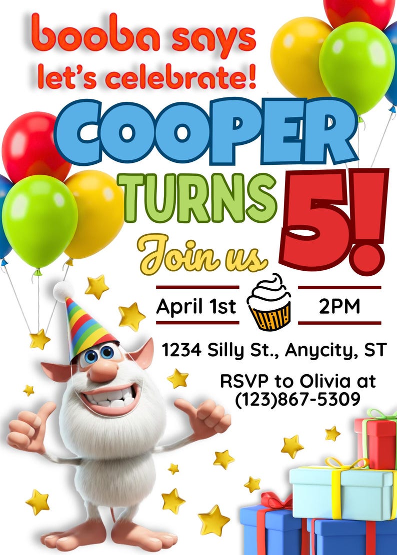 Booba White Troll Birthday Invitation - Etsy