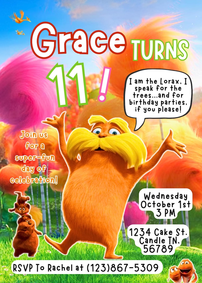 The Lorax Birthday Party Invitation Template - Etsy
