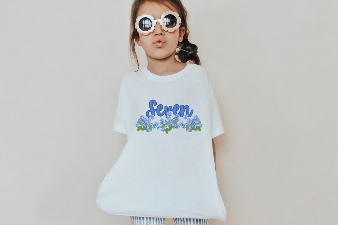 Blue Purple Flower 7th Birthday Girls Shirt, 7 Year Old Birthday Shirt ...