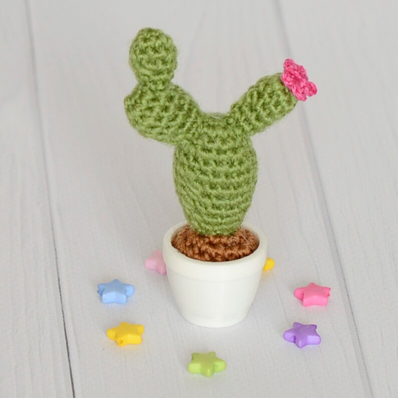 Crochet cactus Mini pot Knit plant dollhouse Amigurumi | Etsy