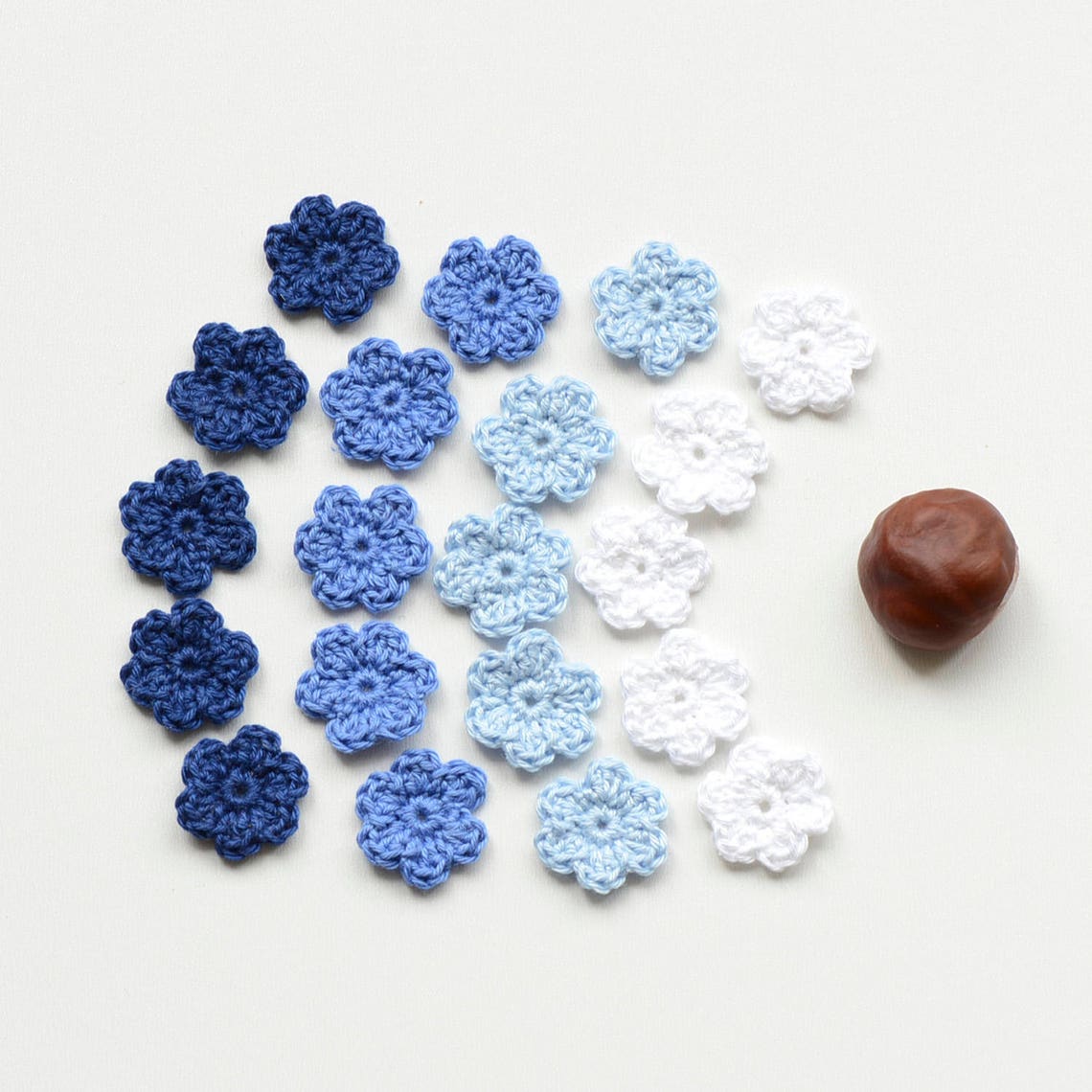 Mini Crochet Flowers Blue Tiny Applique Set Knit Small Crochet | Etsy