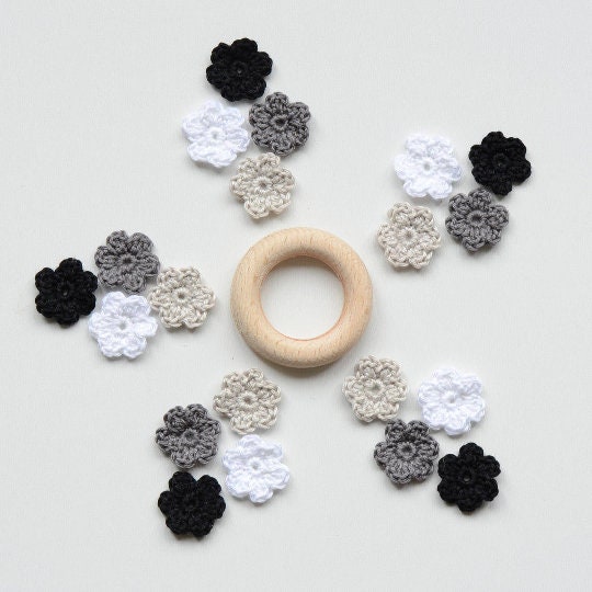 Mini Crochet Flowers Gray Tiny Applique Set Knit Small Crochet | Etsy