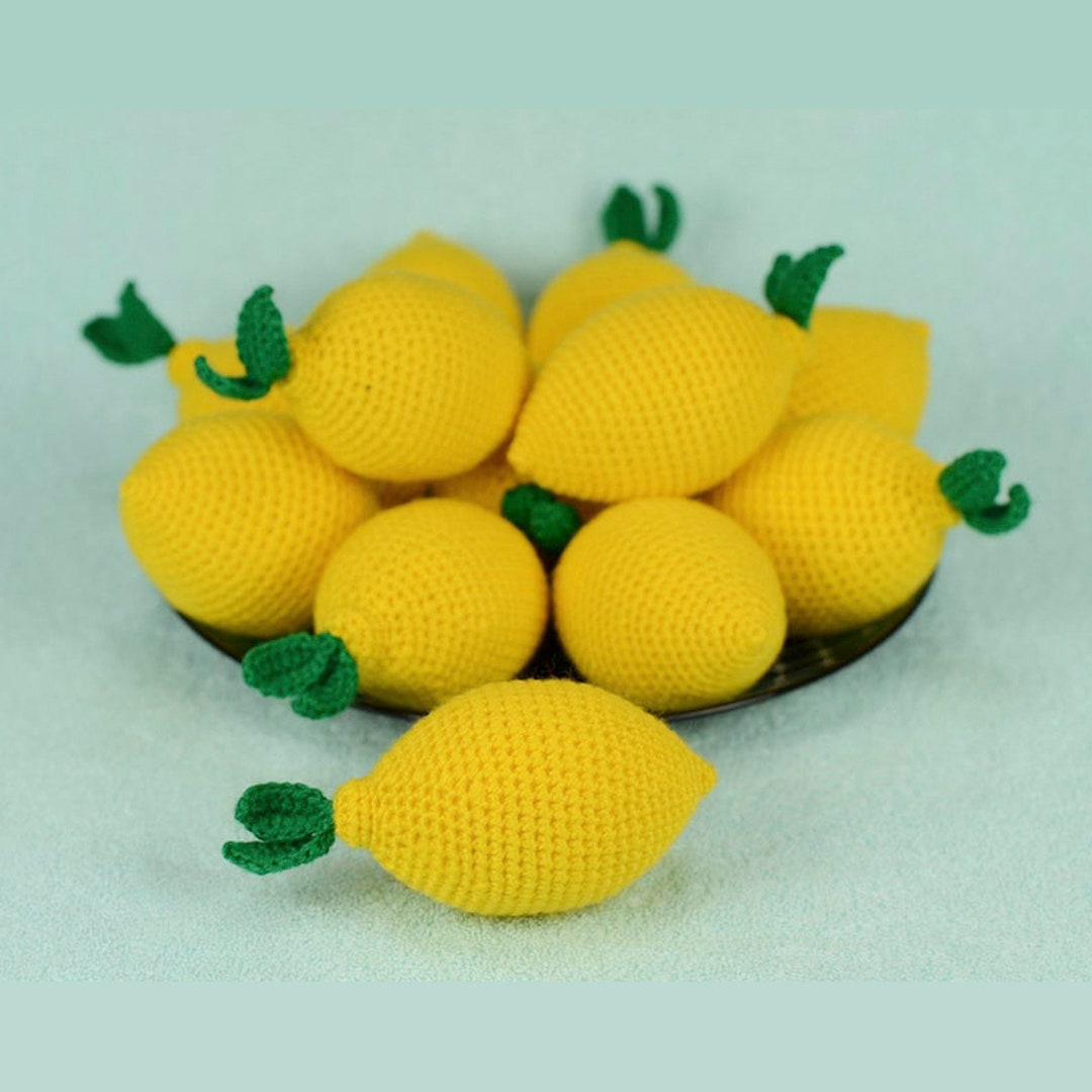 Crochet Fruit Lemon Citrus Kitchen Decor Amigurumi Play Food Lemon ...