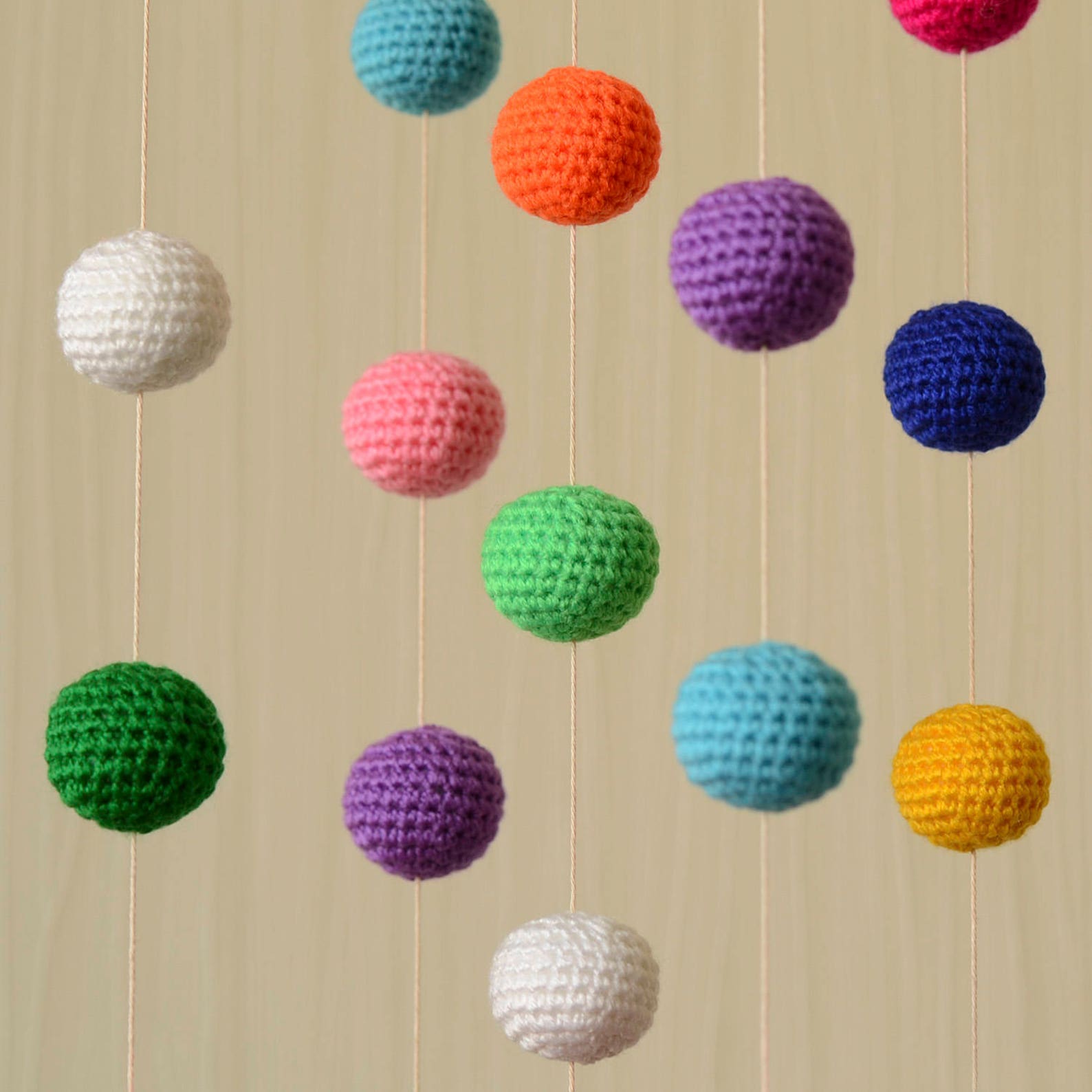 Ceiling Baby Mobile Balls Crochet Rainbow Nursery Hanging Crib | Etsy