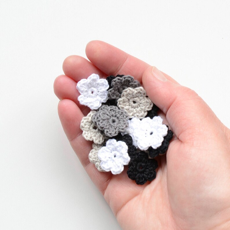 Mini Crochet Flowers Gray Tiny Applique Set Knit Small Crochet - Etsy