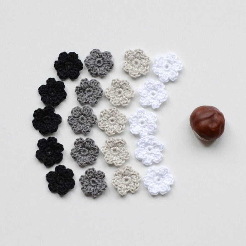 Mini Crochet Flowers Gray Tiny Applique Set Knit Small Crochet - Etsy