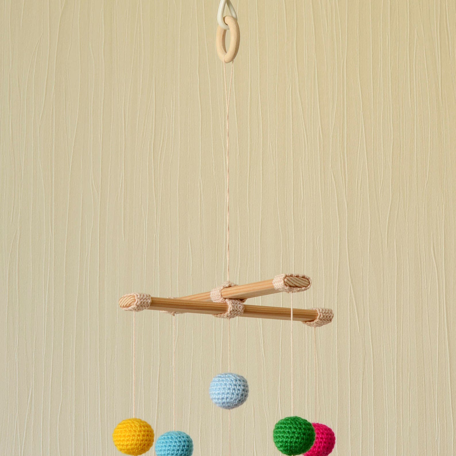 Ceiling Baby Mobile Balls Crochet Rainbow Nursery Hanging Crib | Etsy