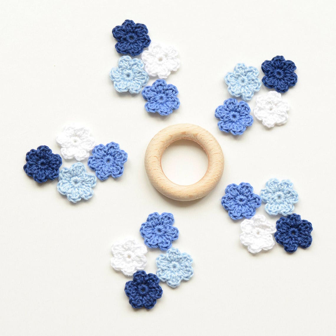 Mini Crochet Flowers Blue Tiny Applique Set Knit Small Crochet Flower ...