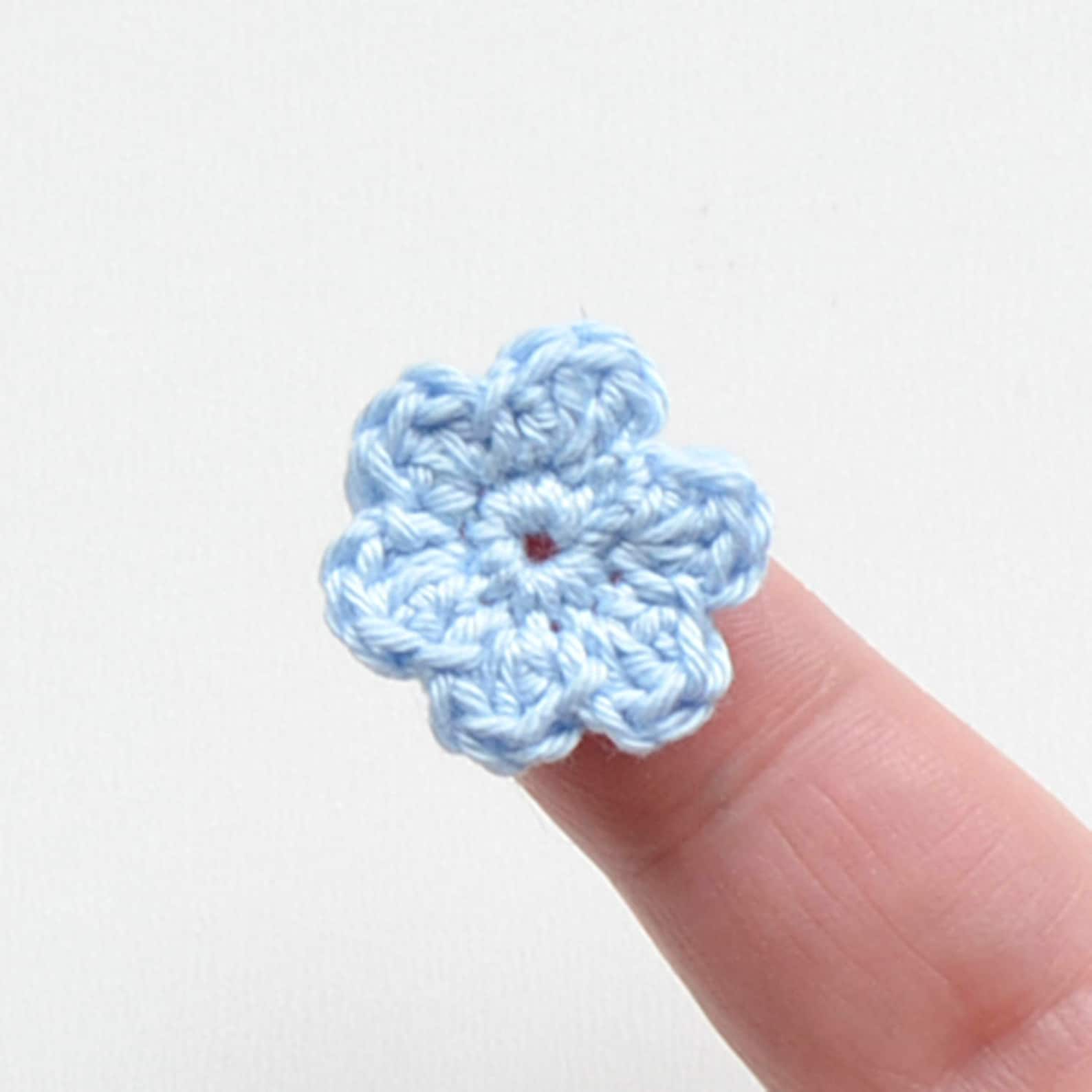 Mini Crochet Flowers Blue Tiny Applique Set Knit Small Crochet Flower ...