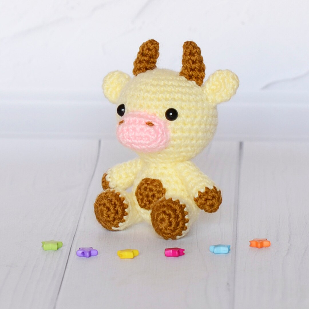 Cow Funny Stuffed Animal Bull Desk Buddy Small Play Doll Kawaii Crochet ...
