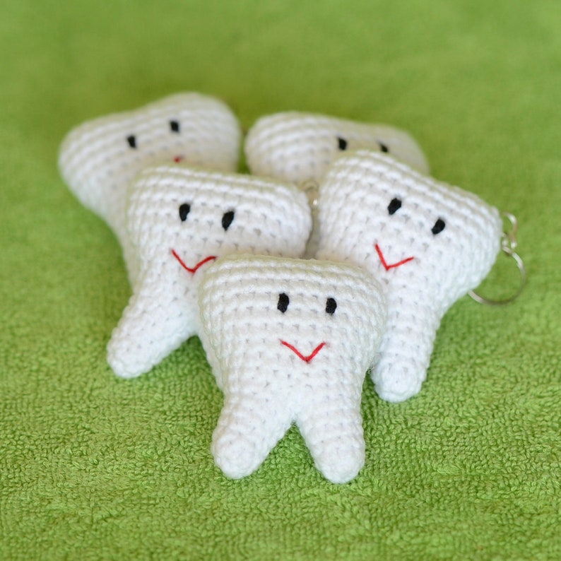 Tooth Keychain Soft Toy Amigurumi Keyring Kawaii Crochet Plush Knit ...