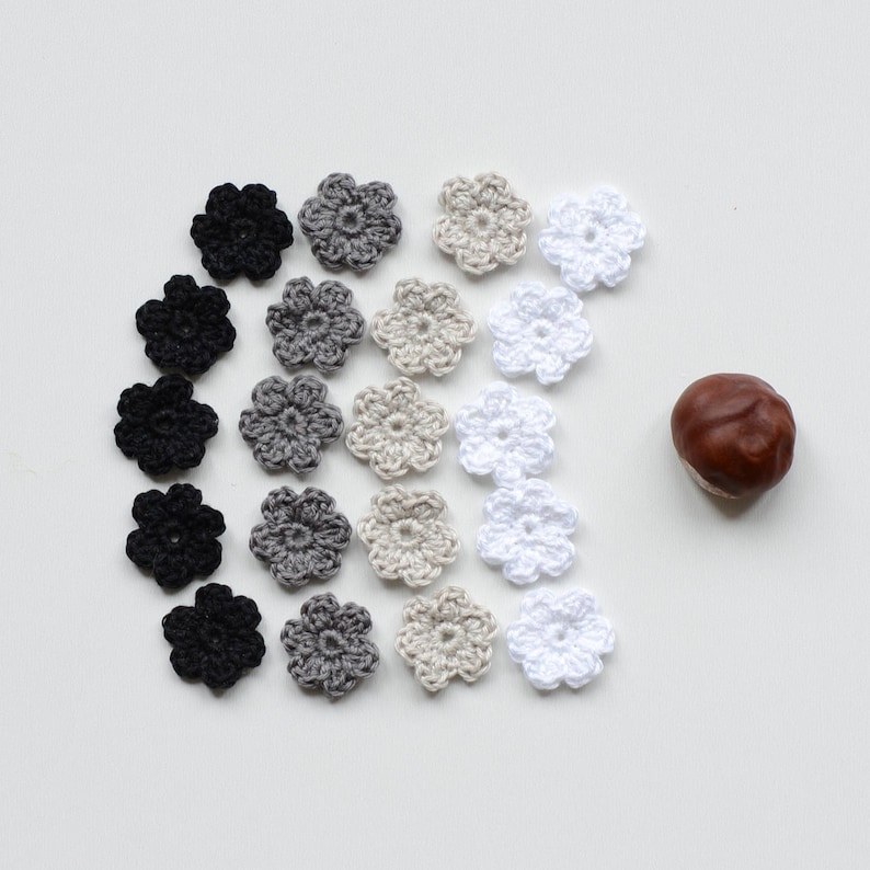Mini Crochet Flowers Gray Tiny Applique Set Knit Small Crochet - Etsy