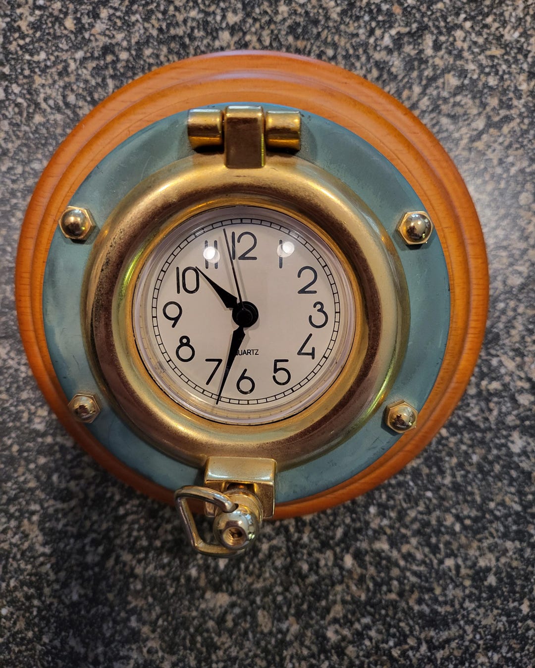 Captain's Nautical Desk Clock Wooden Base W/brass Wellgain MQ-506 ROUND ...