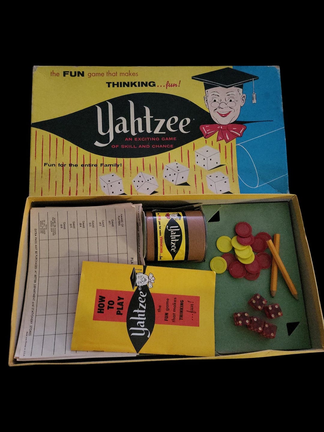 Vintage Original Yahtzee 1956 Game in Box #950 Yatzee E.S Lowe Co ...