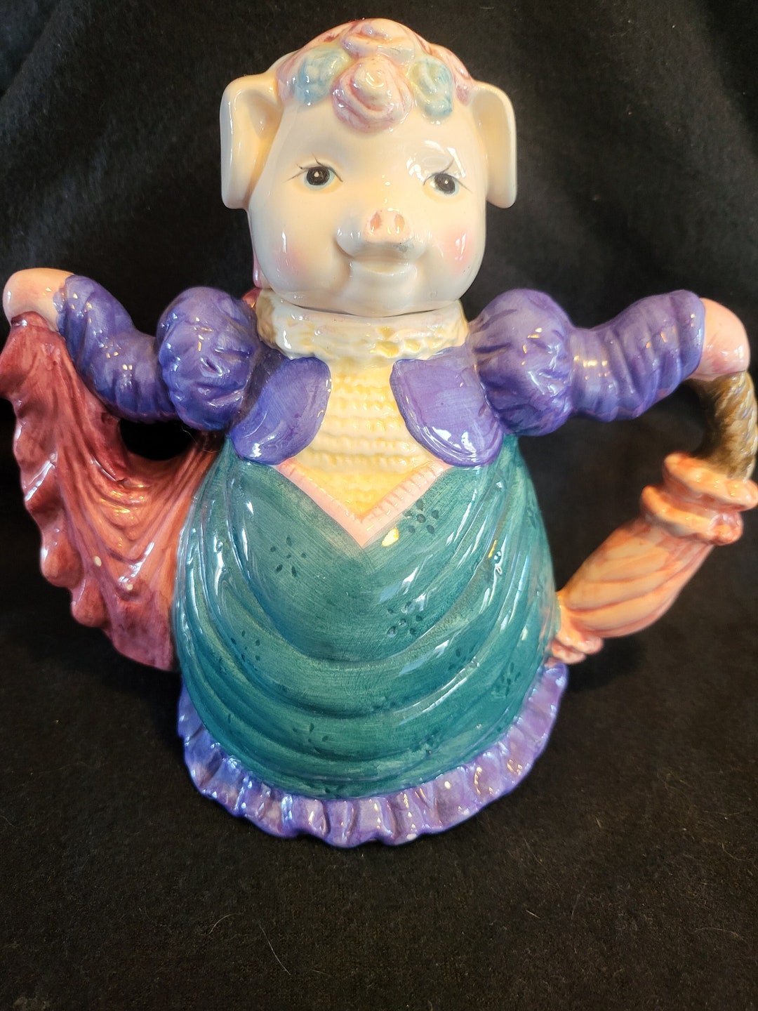 Vintage Hand Painted Medieval Damsel Pig Teapot 1994, Figural Pig ...